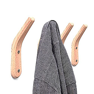 SEFEI Mid-Century Modern Wall Coat Hooks, 4 Pieces Wooden Coat Hooks Wall-Mounted Natural Wood Wall Hanger for Hanging Coats Hats Bags Towels(Black Walnut)