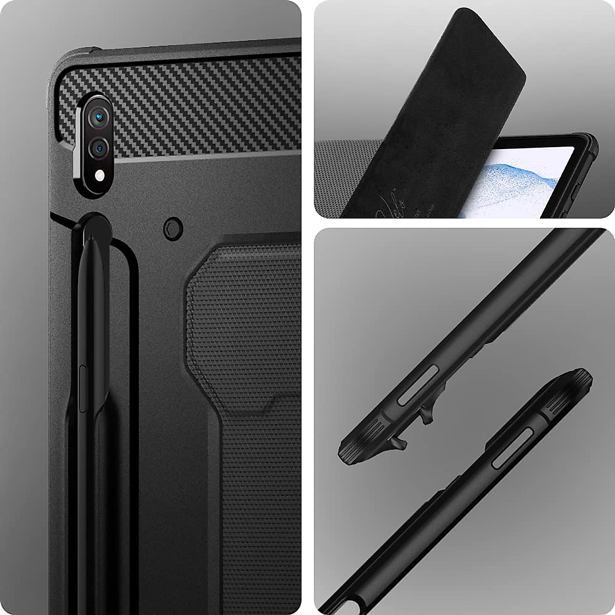 Spigen Rugged Armor Pro Designed for Galaxy Tab S8 Plus Case (2022) / Galaxy Tab S7 Plus Case (2020) with S Pen Holder - Black