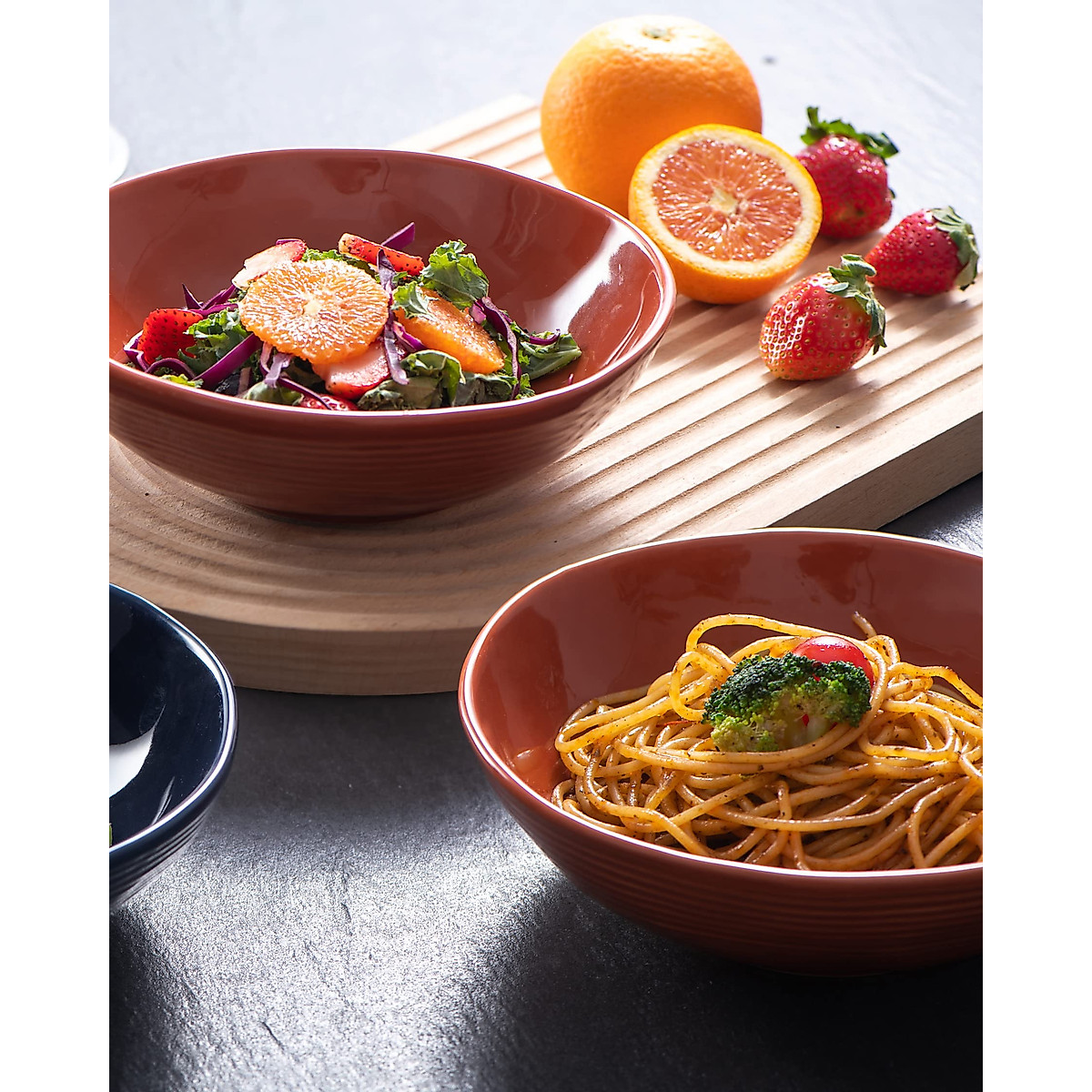 HENXFEN LEAD Ceramic Bowls Set of 4 for Salad, Cereal, Soup, Pasta - 7 Inch Stoneware Ramen, Noodles Bowls for Serving 24 Oz, Microwave & Oven, Dishwasher Safe, Scratch Resistant, Brown