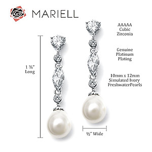 Mariell Pearl Dangle Wedding Earrings with Cubic Zirconia Crystals, Pearl Bridal Earrings, Jewelry for Brides, Homecoming, Mother of the Bride