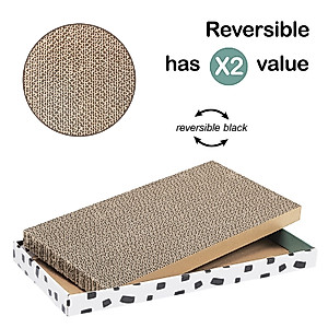 PAWSFANS Cat Scratcher Cardboard Scratch Pad with Box Durable Corrugate Scratching Board Kitty Sofa Lounge Bed Reversible Catnip Included for Indoor Cats,Large (Box, 5pcs)