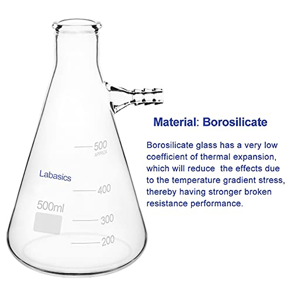Labasics Glass 500 ml Heavy Wall Borosilicate Glass Filtering Flask, Bolt Neck with Tubulation, 500 ml
