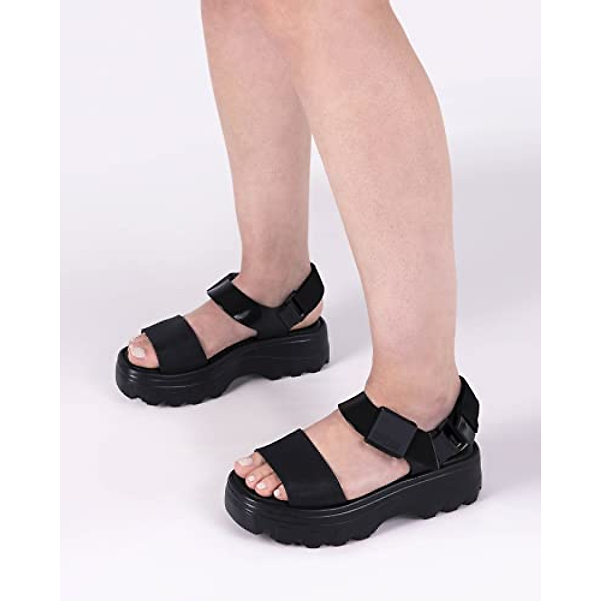 Melissa Kick Off Platform Sandals for Women - Super Soft and Flexible Vegan Chunky Platform Sandal with Adjustable Straps and Open Toe Design, Black/Black, 7