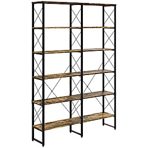 HOMCOM Bookshelf, Tall Industrial Bookcase with 6 Shelves, 5-Tier Storage Rack with Steel Frame, 53.25" Wide Display Rack, X-bar for Living Room, Home Office, Rustic Brown