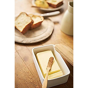 YAMAZAKI Home Butter Kitchen Dish, Tray Container | Ceramic | Food Storage, One Size, White
