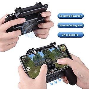 Qoosea Mobile Controller with 4000mAh Battery Power Bank Cooling Fan Mobile Controller L1R1 Game Trigger Joystick Gamepad Grip Remote for PUBG/Knives Out/Free Fire for Android iOS Phone 4.5-6.5"