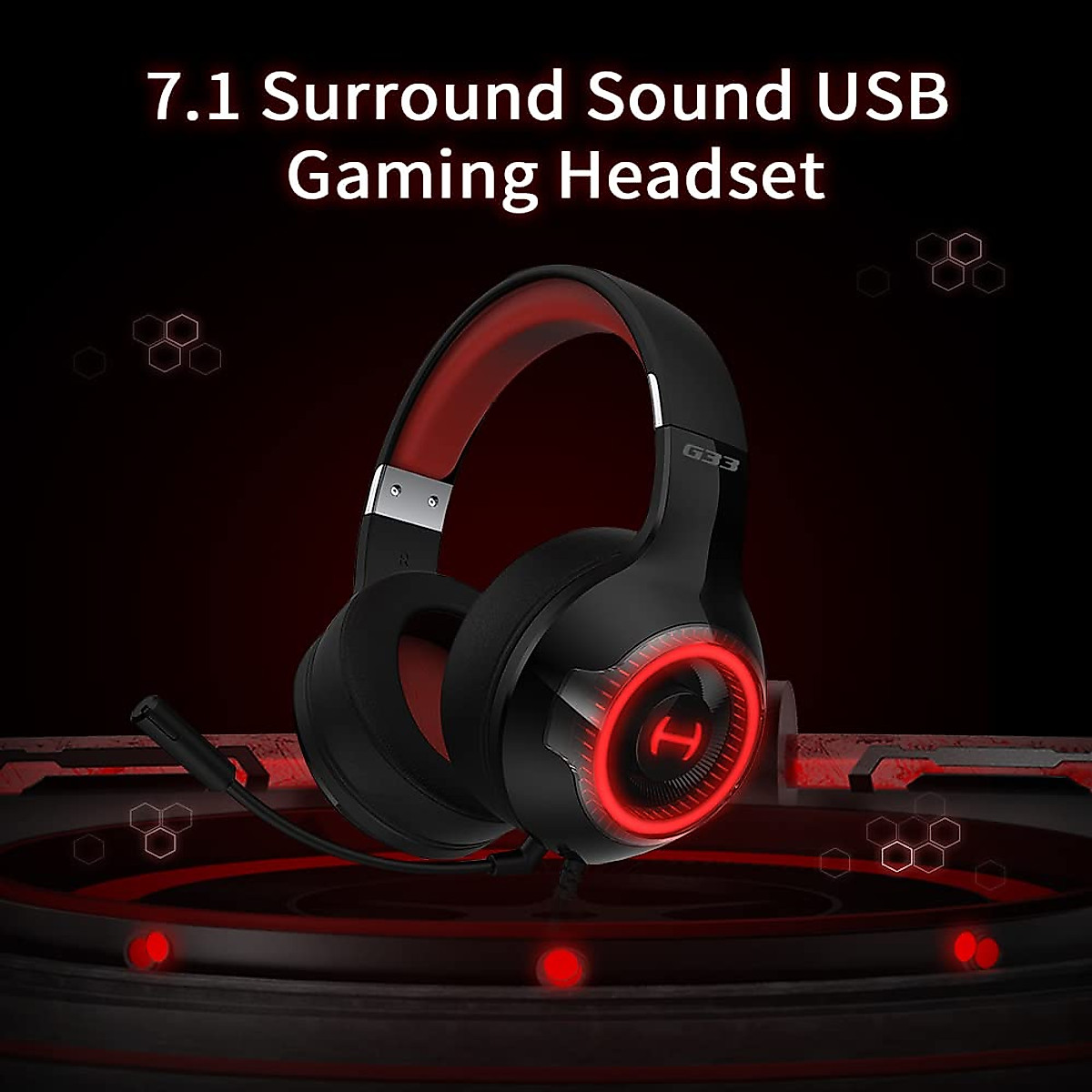 HECATE by Edifier G33 USB Gaming Headset, 7.1 Surround Sound, Over Ear Headphones with Detachable Noise Cancelling Microphone, 40mm Driver, RGB Light Effect, Works with PC, PS5, PS4, Mac, Laptop