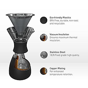 asobu Insulated Pour Over Coffee Maker (32 oz.) Double-Wall Vacuum, Stainless-Steel Filter and Take on the Go Carafe (Midnight Marble)