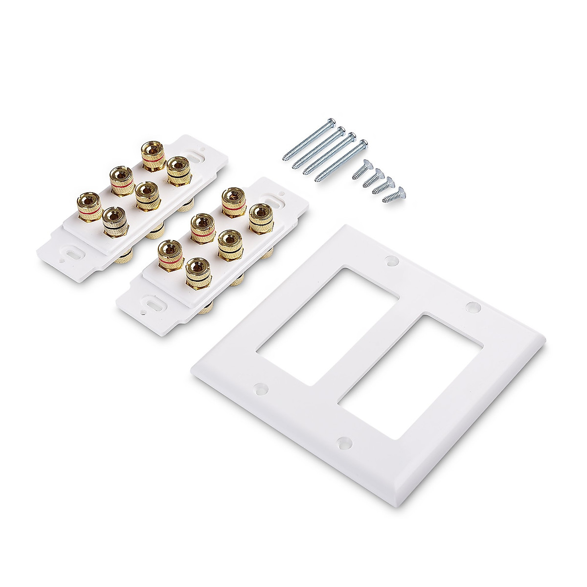 Cable Matters Double Gang Speaker Wire Wall Plate (Speaker Wall Plate, Banana Plug Wall Plate) for 6 Speakers in White