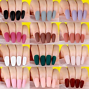 12 Packs (288PCS) Matte Press on Nails Medium Length, FANDAMEI Ballerina Coffin Acrylic Short Fake Nails Full Cover with 10g Nail Tips Glue, 12 Color False Nails for Nail Art DIY