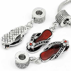 Flip Flop Shoe Charm W/Clear Rhinestones Dangle Bead for Snake Chain Charm Bracelet
