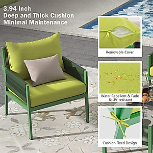 Merax 4-Piece Rope Outdoor Patio Furniture Conversation Set with Tempered Glass Table, Deep Seating and Thick Cushion for Backyard, Porch, Balcony, Green