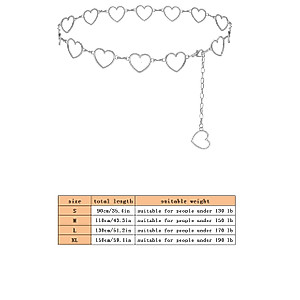 HIQUACC Long Tassel Waist Chain Belt for Women, Adjustable Metal Body Belly Belt Chain for Dress (Silver Heart-S)