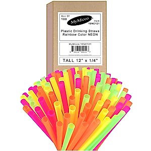 10NE121 MyMicco - 150 Giant 12" x 1/4" Neon Plastic Straws - Shakes, Shakes - Ships To You From OHIO