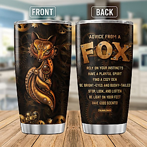 9SUNFLOWER Fox Coffee Tumbler Mechanic Style Birthday Gifts For Girls Women Boys Friends Steampunk Travel Mug With Lid Insulated Cold Drink Cup Inspirational Quotes Drinking Cups