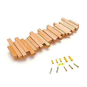 Desainoph Wooden Coat Rack Wall Mounted Sticks Multi Rack Solid Handmade Natural wood Artwork with 5 Flip-Down Unique Modern Hooks for Coats Bag Hat Umbrella