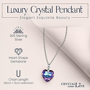 Crystalline Azuria Pendant Necklace Purple Heart With Crystals Sterling Silver Women's Jewelry 18 inches for Women