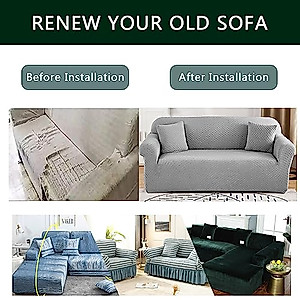 JunJiale Couch Cover 1-Piece Sofa Covers Non Slip Furniture Protector Couch Slipcover for Sofa Soft Stretch Slipcovers (4 Seater, Lake Blue