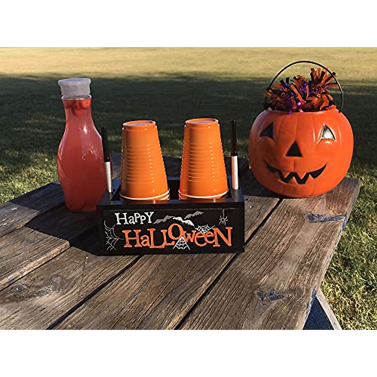 Elvonis Black Double Solo Cup Holder with Marker Slot - “Mark Your Cup and Drink Up” Cup Organizer and Dispenser with Erasable Chalkboard.