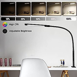 AmazLit Desk Lamp, Eye-Caring Desk Light, Gooseneck Lamp with Clamp, Adjustable Color Temperature & Brightness, Clip on Lamp with Memory & Timer Function, Clamp Lamp for Home Office, 12W, Black