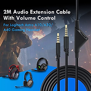 Mcbazel 2M 6.5 Feet Replacement Headset Cable with Volume Control for Astro A10/ A30/ A40, Headset Cord Lead for PS5/ PS4/ Xbox Series X&S/Xbox One - Black