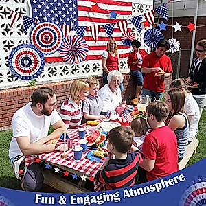Red White Blue Patriotic Labor Day 4th of July Veteran Day Party Decorations with Decorative Tissue Paper Fans Streamers Swirls Star Garlands Banner for Independence Day Birthday Baby Classroom Decor
