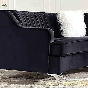 Yoglad Upholstered Curved Sectional Sofa, Modern Style Semicircle Couch, Tufted Sofa with Metal Legs, Circular Sofa with Villose Pillows for Living Room (Black, 140" Stripe Style, Velvet)