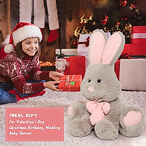 MorisMos Giant Bunny Stuffed Animal, 31.5'' Large Grey Rabbit Plush Toy with Pink Ears, Soft Toy for Girls/Boys, Ideal Gift for Easter, Halloween, Christmas, Cuddling, Snuggling
