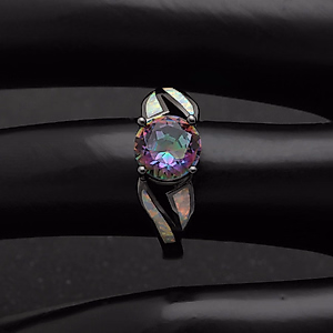 Ginger Lyne Collection Dierdre Mystic CZ Black Plated Simulated Fire Opal Ring Size 10
