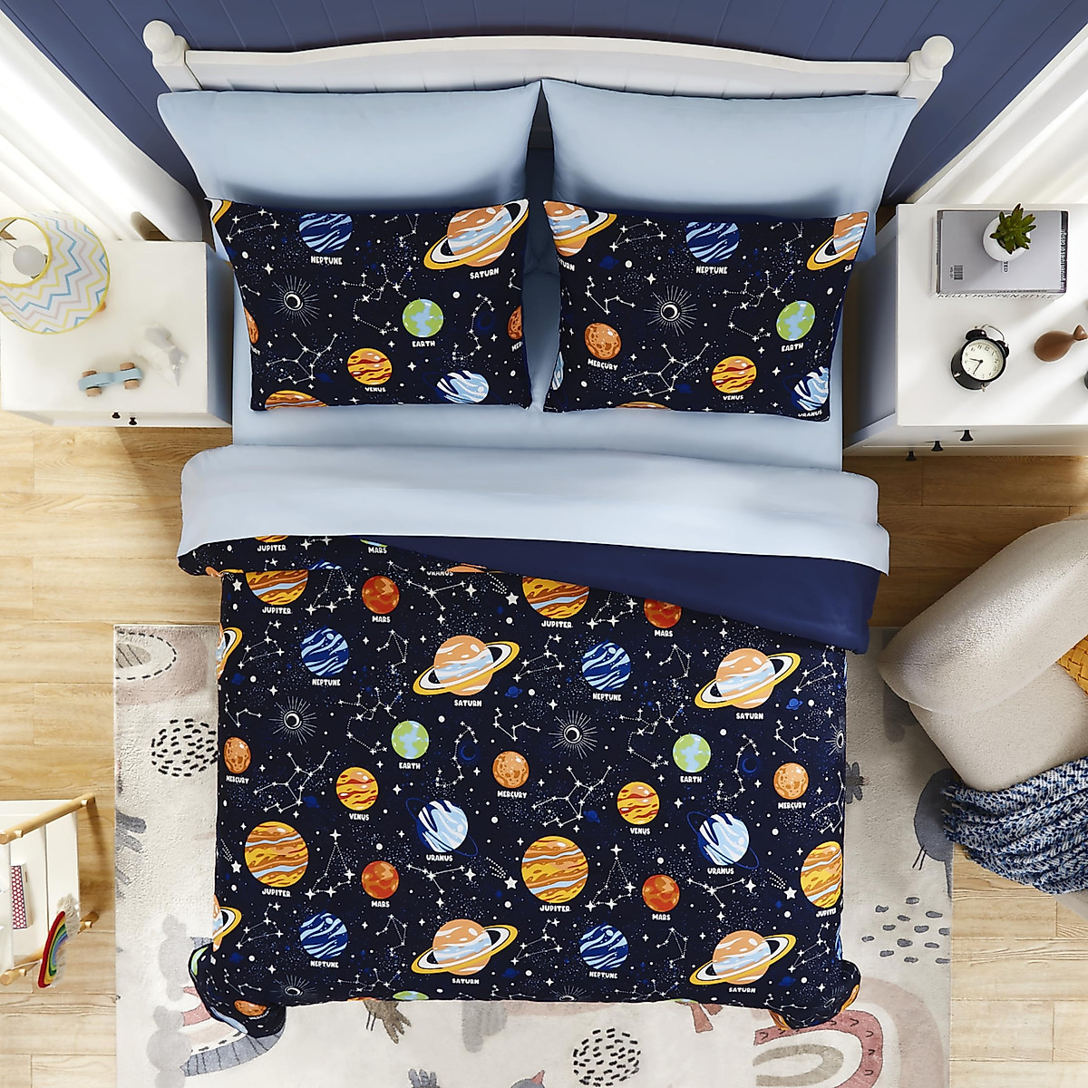 Kaleido Space Twin Comforter Set with Sheets - 5 Pieces Kids Twin Bedding Sets, Glow in The Dark Space Twin Bed in a Bag with Comforter, Sheets, Pillowcase & Sham