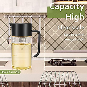 TrendPlain Olive Oil and Vinegar Dispenser Bottle for Kitchen - One Pinch Open & Auto Flip Cap Oil Dispenser with Measurements - Olive Oil Bottle with Non-Drip Spout (500ml/17oz) Black