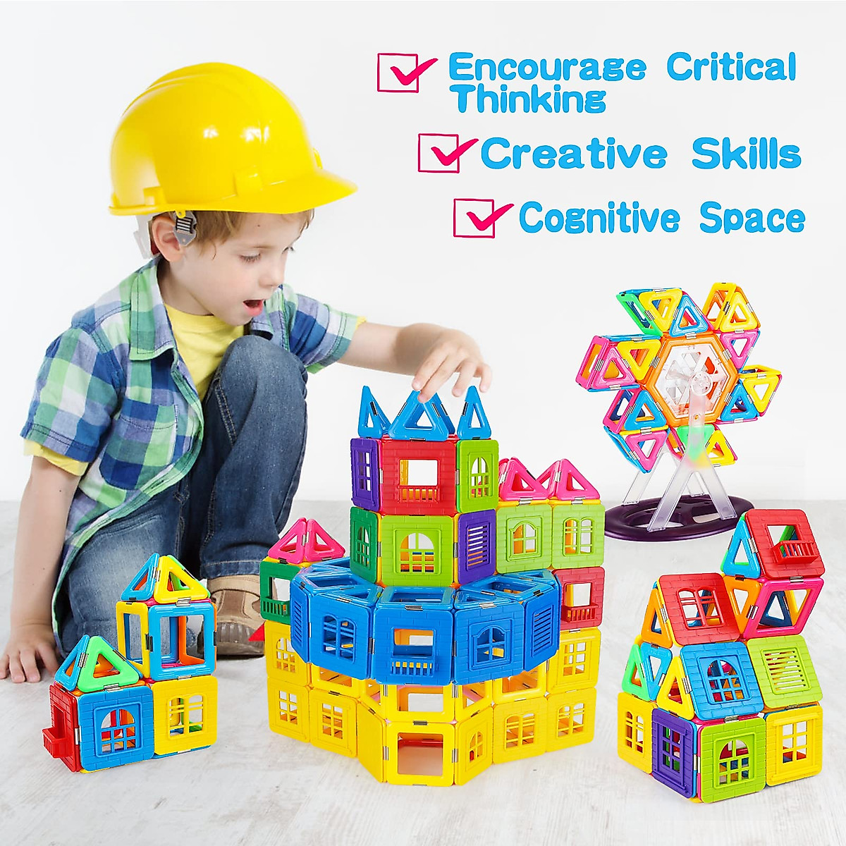 KIDCHEER Magnetic Tiles STEM Toddler Toys 100PCS Kids Magnet Building Blocks Game Educational Stacking Blocks Gift for Boys & Girls