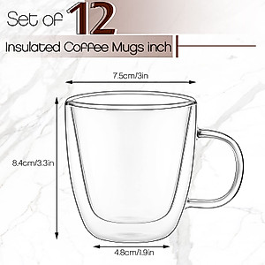 Eccliy 12 Pcs Espresso Cups, 5 oz 160ml Double Wall Insulated Glasses Cappuccino Glass Mugs Clear Coffee Mug Demitasse Cups for Espresso Shot Tea Juice Cappuccino Latte Borosilicate Glassware