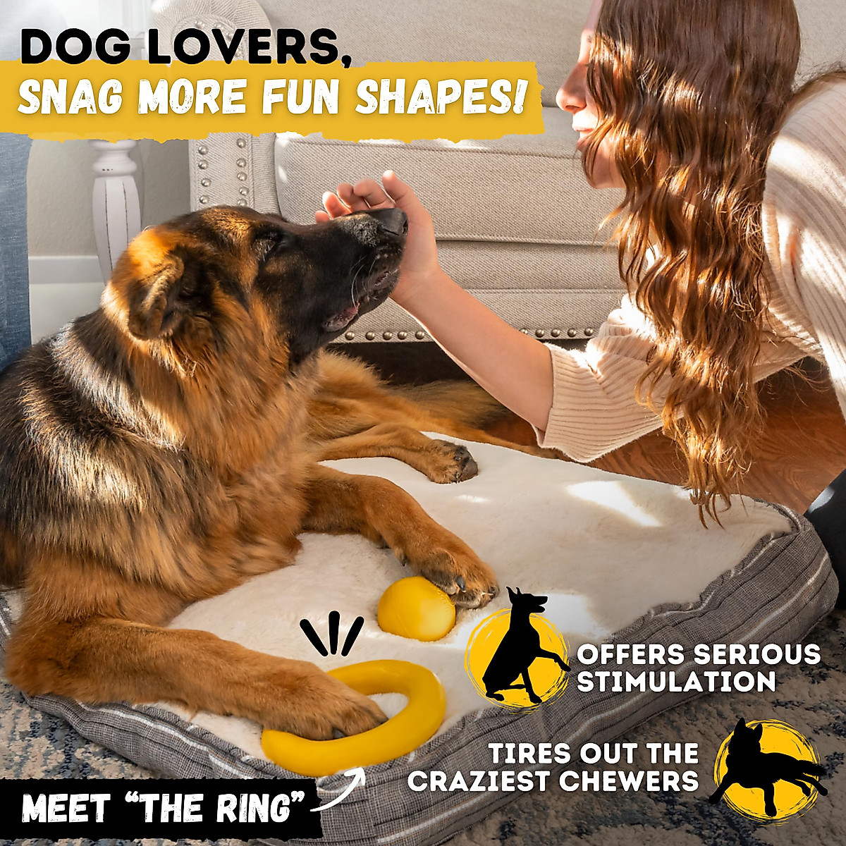 WoofBite Indestructible Dog Ball - Lifetime Replacement - Medium & Large Breed - Ultra Durable for Aggressive Chewers - Natural Rubber - Fetch Tug & Chew - 3in - Yellow (Highly Visible Color for Dogs)