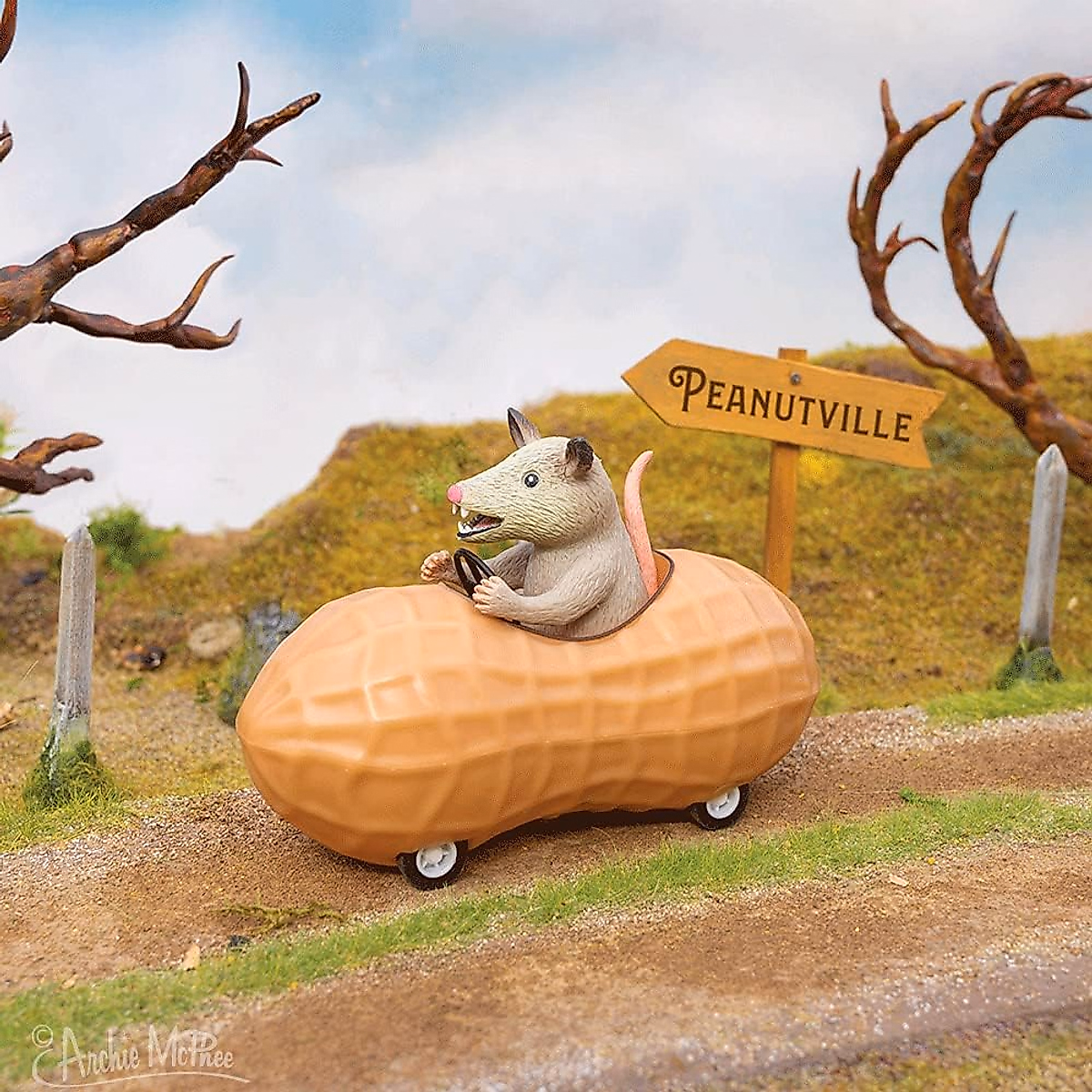Mcphee Archie Possum in a Peanut Pull Back Toy Car (12967)