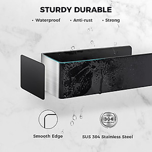 Wall Mount Towel Holder Self Adhesive Towel Rack 304 Stainless Steel Stick on Hand Towel Stand 8 Inch Heavy Duty Towel Hanger for Bathroom No Drilling Towel Bar Hardware Brushed Black 1 PCS