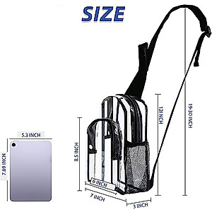 BAJNOKOU Clear Sling Bag Stadium Approved,Crossbody PVC Chest Backpack Mini Transparent Casual Daypack with Adjustable Strap Bags for Women Men Hiking Concerts,Black