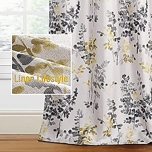 H.VERSAILTEX Linen Blackout Curtains 96 Inches Long Thermal Insulated Room Darkening Linen Curtains for Bedroom Textured Burlap Grommet Window Curtains for Living Room, Grey and Yellow, 2 Panels