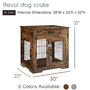 DOSSMBOLA 30'' Medium Dog Crate Furniture for Medium Small Dogs, Wooden Dog Kennel Dog Crate with Storage Drawer, End Table Dog Cage - Brown