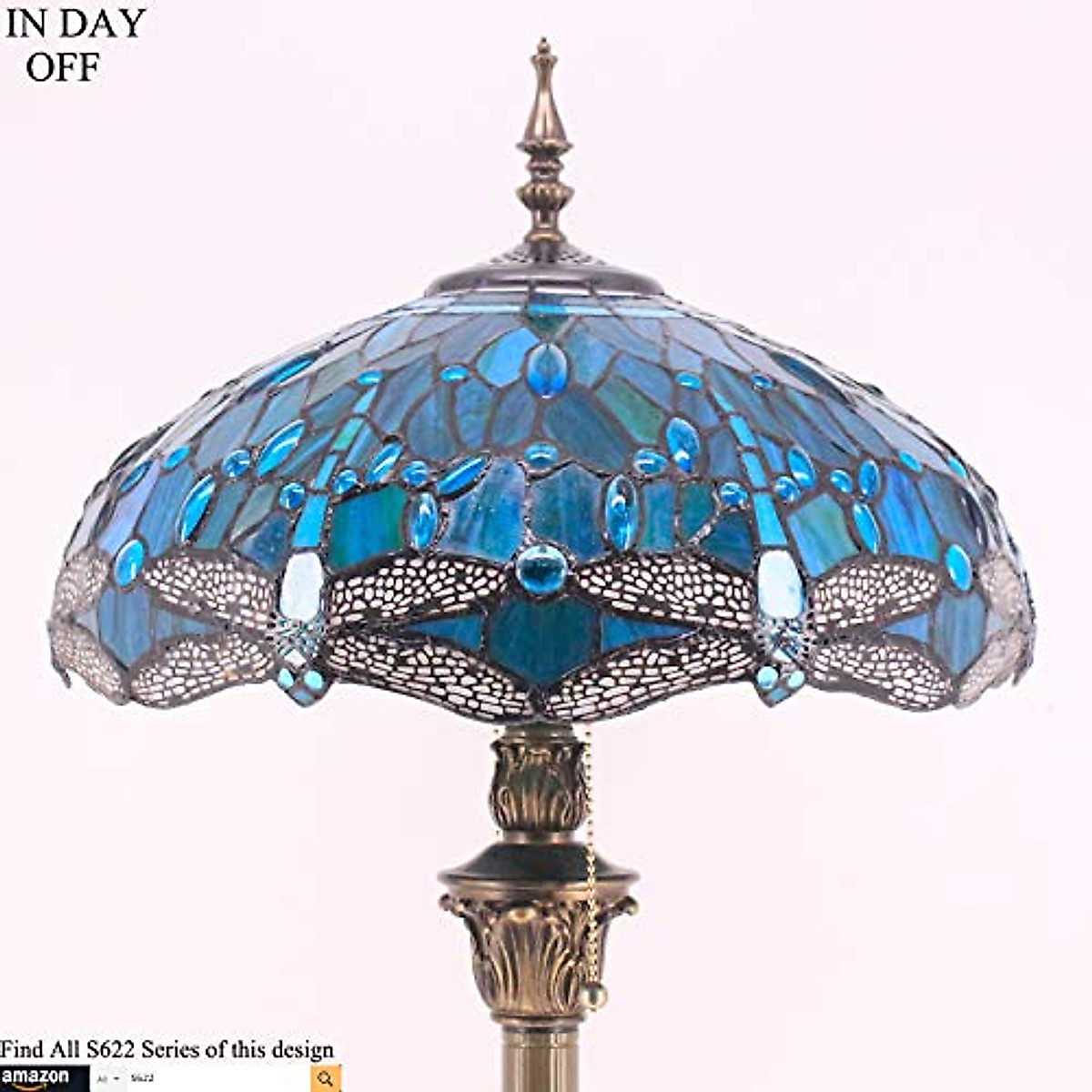 WERFACTORY Tiffany Floor Lamp Dragonfly Green Stained Glass Standing Reading Light 16X16X64 Inches Antique Pole Corner Lamp Decor Bedroom Living Room Home Office S622 Series