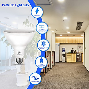 ENERGETIC Outdoor Par38 Led Flood Light,11W=90W,900lm,3000K Warm White,E26 Base,Non-Dimmable, Waterproof Spot Bulb,UL Listed (6 Pack)