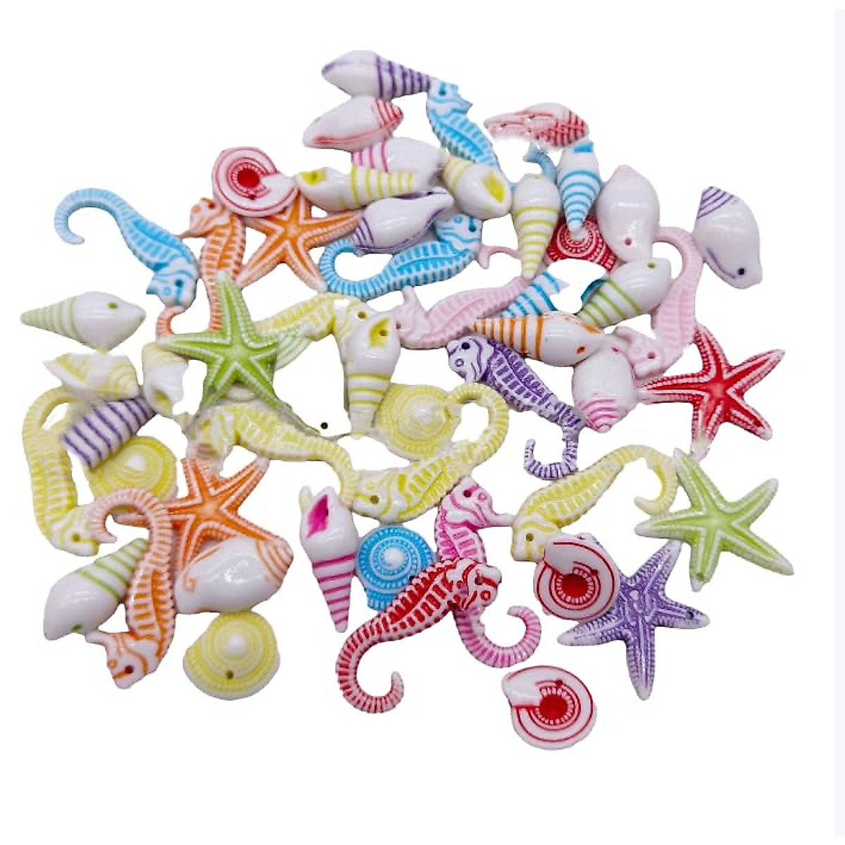 JORCEDI 100 Pcs Mixed Mini Conch Sea Stars Seashells Seahorse Beach Wedding Ornament for Table Scatters Beach Theme Sea Shells Party Decoration Crafts