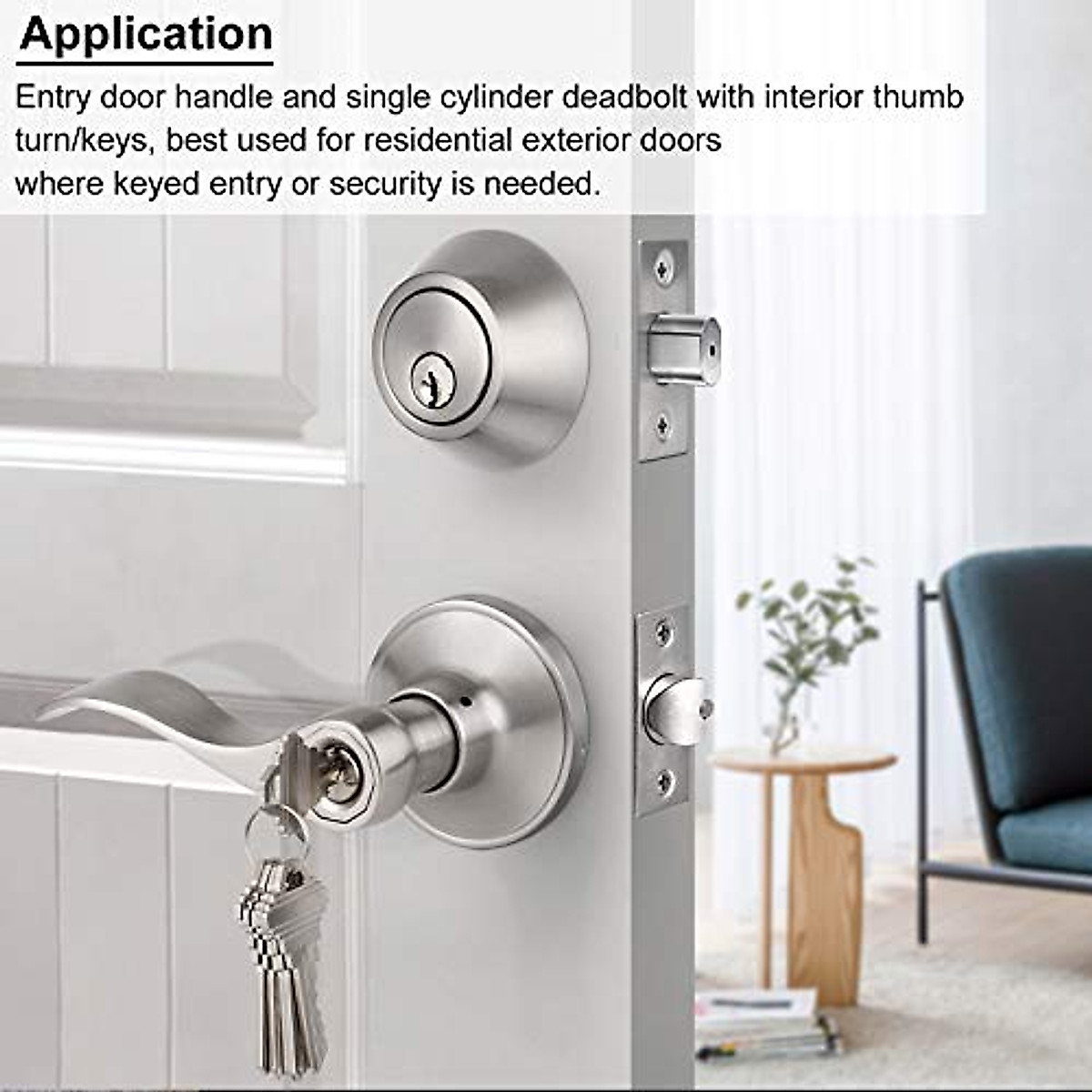 Knobonly Front Door Entry Lever Lockset and Single Cylinder Deadbolt Combination Set, Satin Nickel - (2 Pack) - All Keyed Alike(Same Keys)