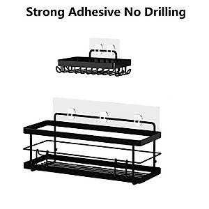 KESOL Shower Caddy + Soap Dish with Hooks Shower Shelf Bathroom Organizer with Hooks,No Drilling Adhesive Shelf,2 Pack (Black)