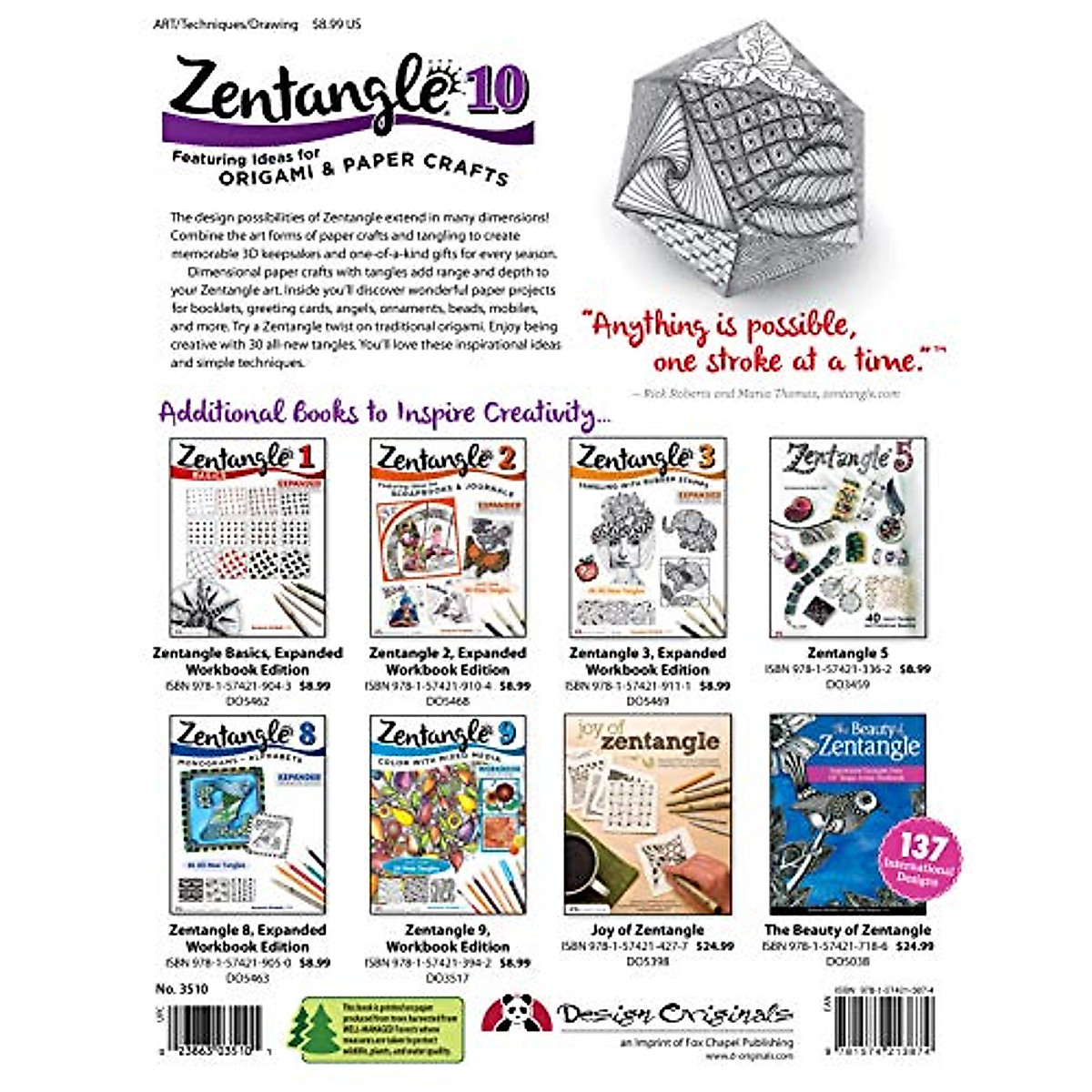 Zentangle (R) 10, Workbook Edition: Dimensional Tangle Projects (Design Originals) 30 New Tangles Featuring Ideas for Origami and Paper Crafts