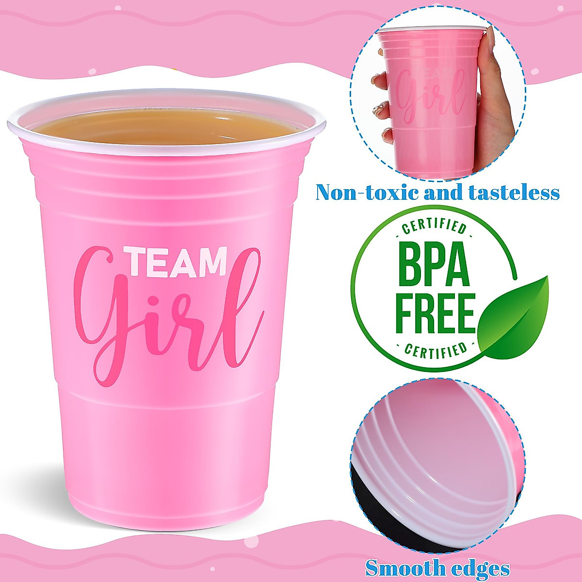 Norme 60 Pcs Gender Reveal Plastic Cups 16 oz Team Boy Team Girl Gender Reveal Cups Disposable PP Baby Shower Cups Blue Pink Plastic Cups Gender Reveal Party Supplies for Beverage Drink Tableware