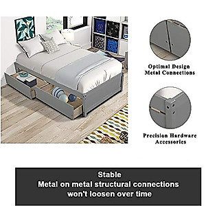 AOOSWEER Twin Platform Bed Frame with 2 Storage Drawers, Wood Twin Bed Frames for Kids Toddler Girls Boys, 10 Slats Support, No Box Spring Needed, Easy Assembly ( Twin, Dark Grey)