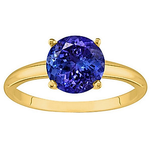 Near 1 Carat 14K Yellow Gold Round Tanzanite 4 Prong Solitaire Diamond Engagement Ring (AAA Quality)