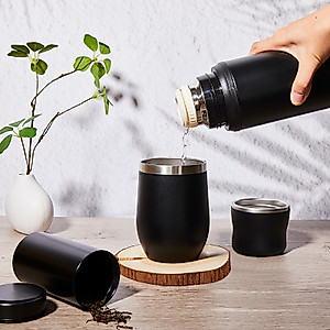 Suclain 5 Pcs Complete Yerba Mate Kit Yerba Mate Cup 34 Oz/1005 ml Stainless Steel Thermal Water Bottle, Tea Can, Bombilla and Straw Brush, for Travel Christmas Gift Father, Black