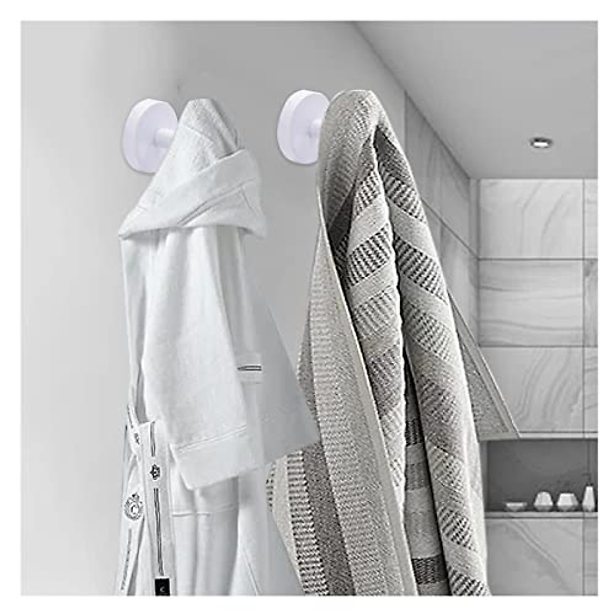 Biomoty Towel Hooks White, 2 Pack SUS304 Stainless Steel Wall Hooks for Hanging, Heavy Duty Coat Robe Clothes Hook Wall Mounted for Bathroom Bedroom Kitchen (White)
